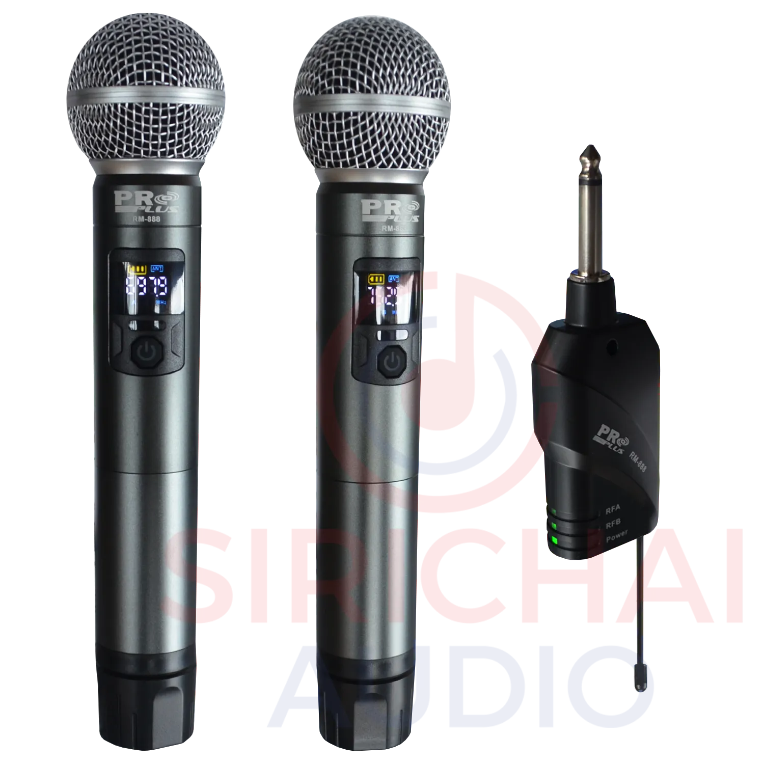 ไมค์ลอยUHFคู่ PROPLUS RM888 อลูนิเนียม LED ปรับความถี่ gray | Thisshop
