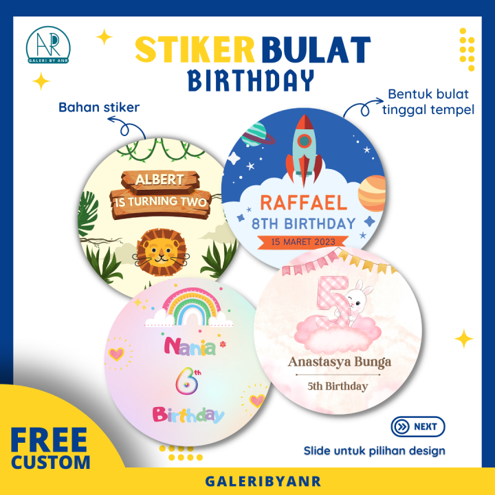 Stiker bulat ulang tahun anak custom | Stiker box bento bulat happy ...
