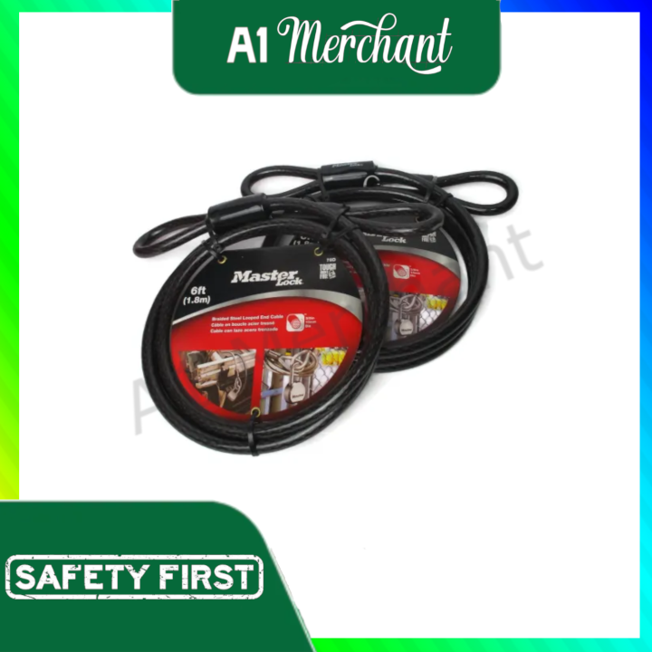 Master Lock Braided Steel Looped end cable 6feet cable pack of 2 ...