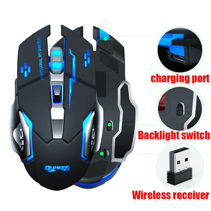 Wireless Charging Gaming Mouse 2.4Ghz Backlit Mechanical Silent Optical Mouse 6-key Adjustable ...