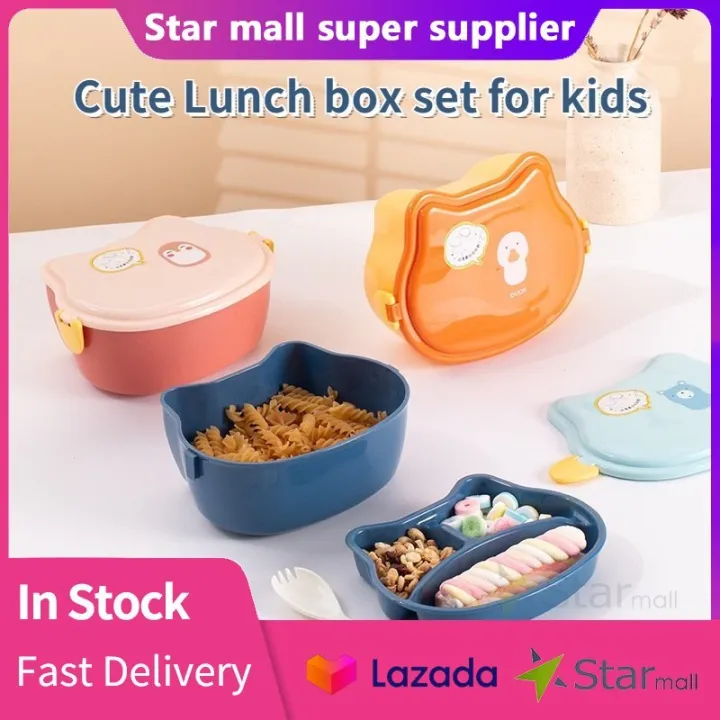 Lunch Box Cartoon Set for Kids Double Layer Lunch Box Microwaveable ...
