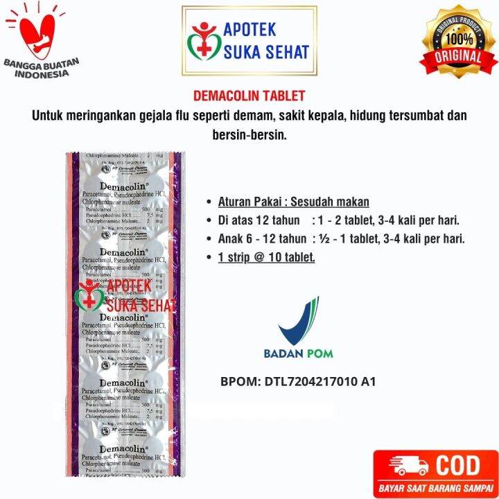 DEMACOLIN TABLET OBAT DEMAM PILEK ( 1 STRIP ISI 10 TABLET ) | Lazada ...