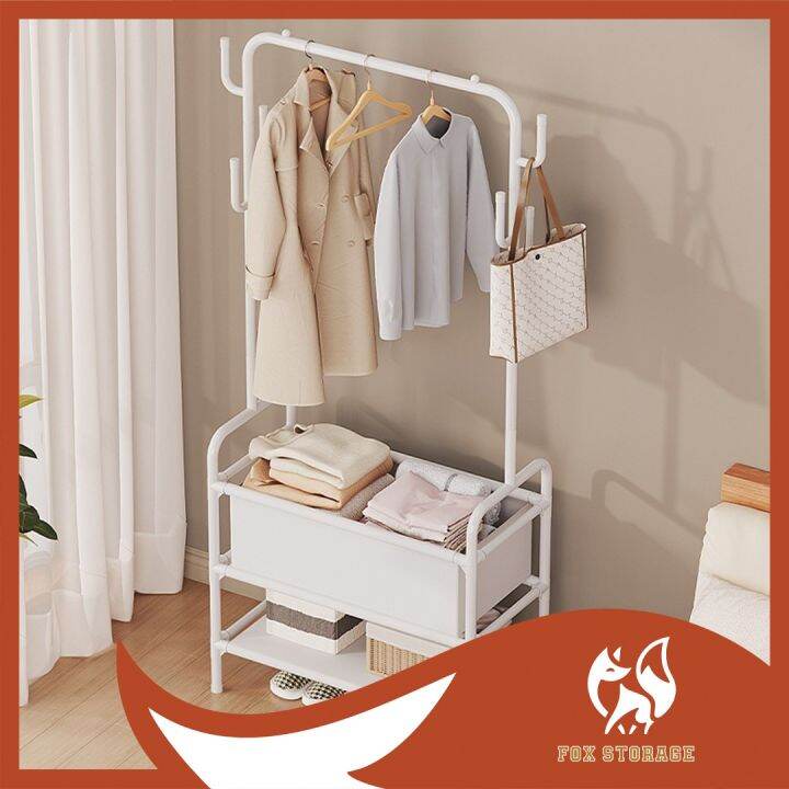 Floor-Standing Movable Household Clothes Rack Bedroom Storage Rack with ...