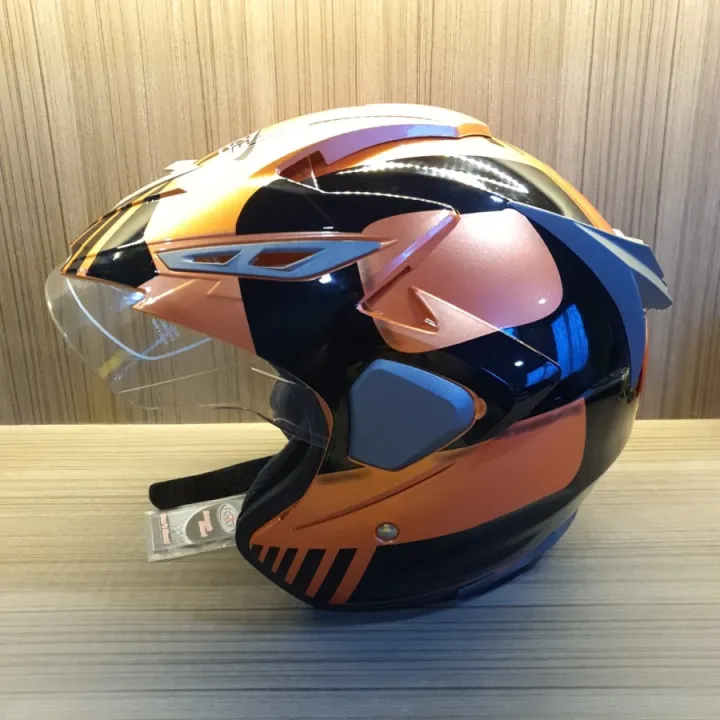 Helm Half Face Dewasa Double Visor Anti Pecah 9 SNI Force Orange Glosy ...