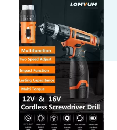 Lomvum 12v And 16v Cordless Screwdriver Drill Rechargeable Hand Drill