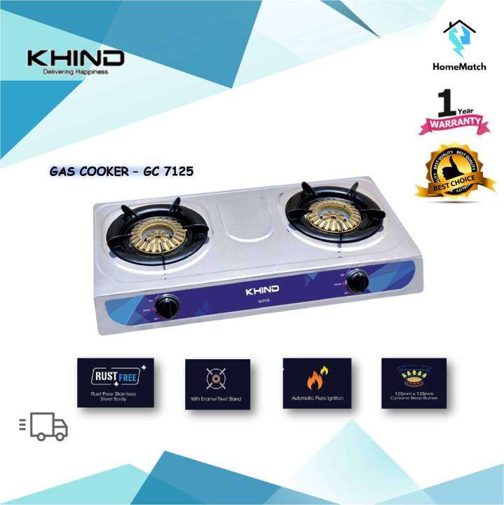 KHIND GC7125 Stainless Steel Body Double Gas Cooker / Dapur Gas | Lazada