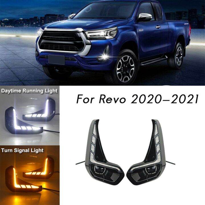 for Toyota Hilux Revo 2020 2021 LED DRL Daytime Running Lights with Turn Signal Bumper Fog Light ...