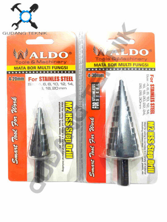 (ALDO HITAM) Mata Bor Pagoda Step STEINLESS M2 4-20mm 4-30mm HSS ALDO / Mata Bor Besi Stainless ...