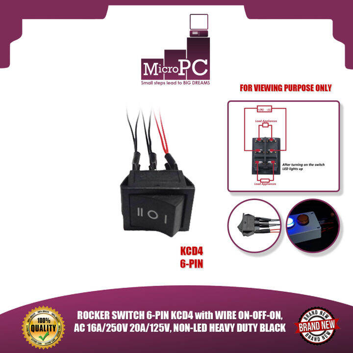 MICRO PC ROCKER SWITCH 6-PIN KCD4 with WIRE ON-OFF-ON, AC 16A/250V 20A ...