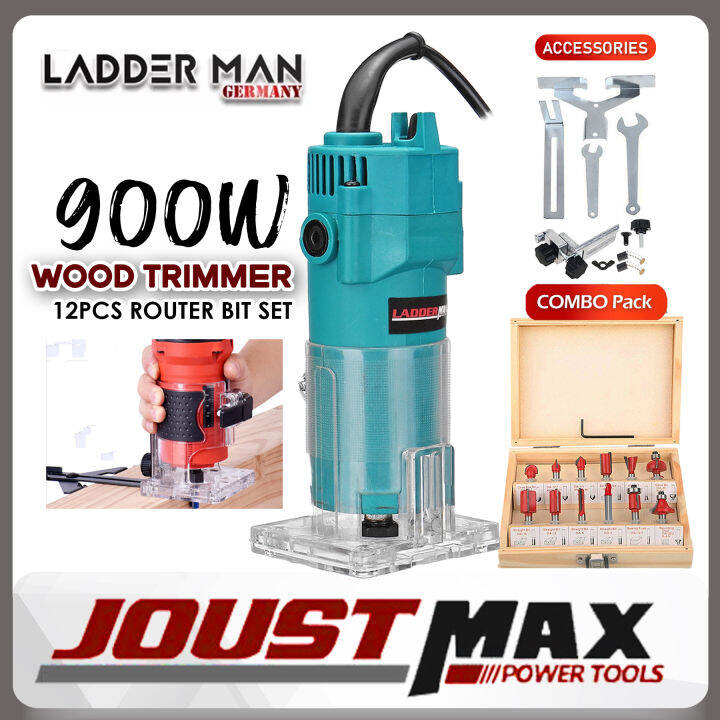 COMBO SET LDM-3703 900W Electric Hand Trimmer Wood Mesin Ukir Kayu Elektrik Router Bits Set Wood ...