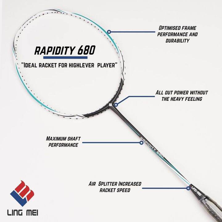 Ling Mei Badminton Racket Rapidity 680 (30 lbs. tension) with Free Bag ...