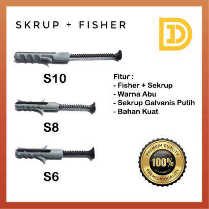 Fisher Dan Baut Tembok S6 S8 S10 Fisher Gypsum Besi Skrup Fischer Fisher Visher Sekrup ...
