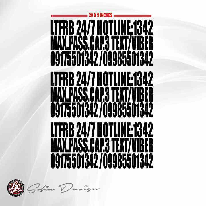 LTFRB 24/7 HOTLINE STICKER CUT OUT VINYL STICKER (BLACK COLOR) 3 PCS ...