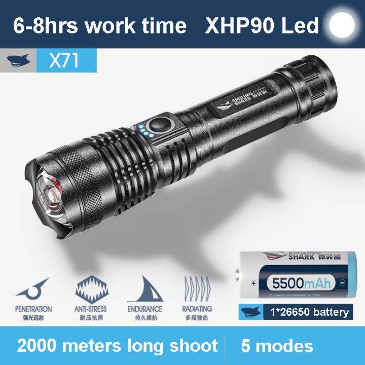 Smiling Shark X71 , X72 XHP90 Super Bright 5000 Lumens Led Flashlight ...