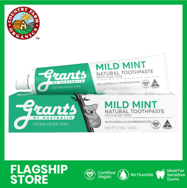 Country Farm Organics Grant's Mild Mint with Aloe Vera Toothpaste (110g ...