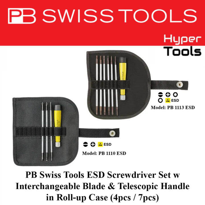 PB Swiss Tools (Switzerland) ESD Screwdriver Set w Interchangeable Blade & Telescopic Handle in ...