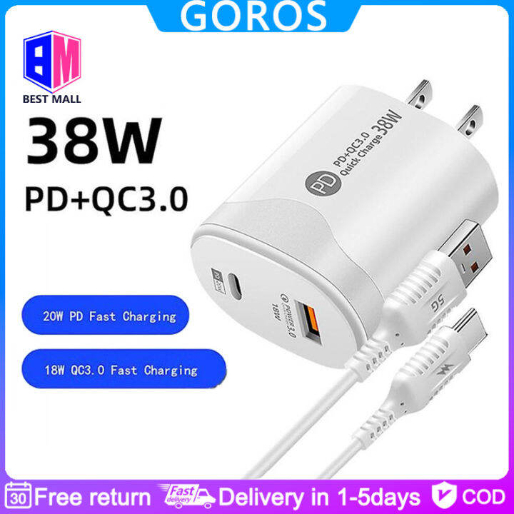 【In stock】38W Type-c fast charging head dual port wall charger fast charging adapter with USB ...