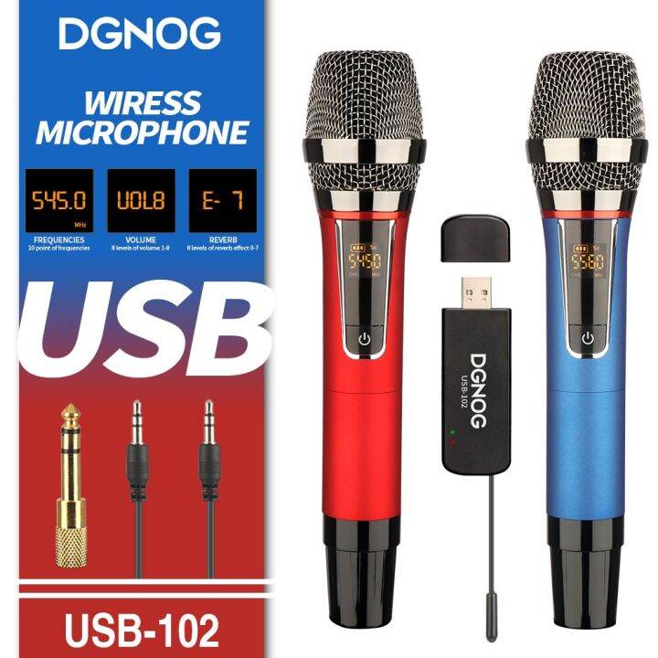 USB Wireless Microphone Computer UHF Dual Handheld Dynamic Mic System ...