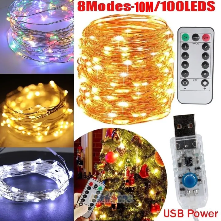 5/10M 50/100Led USB Copper Wire RGB Fairy String Light With Remote ...
