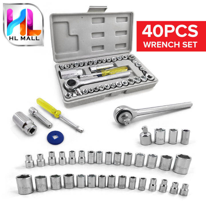 HL MALL 40pcs Multipurpose Chrome Socket Combination Spanner Ratchet ...