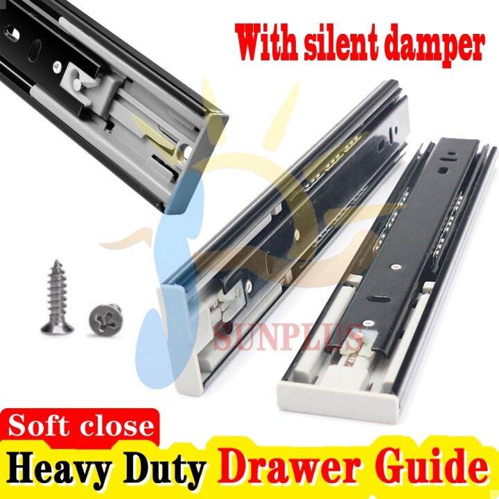 Silver Soft close Drawer Guide Full Extension Ball Bearing Heavy Duty ...