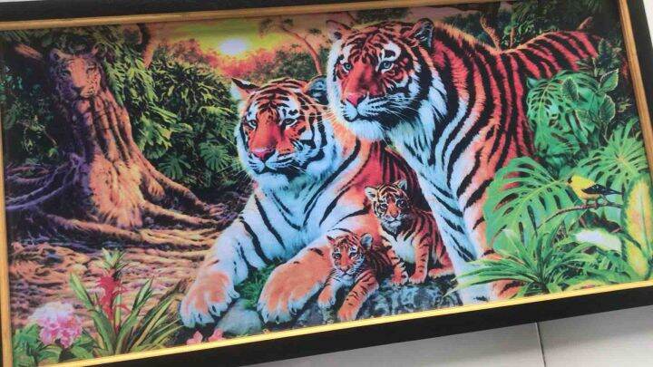 Hiasan Dinding Cetak Gambar Keluarga Macan Kuning di hutan plus Bingkai ...