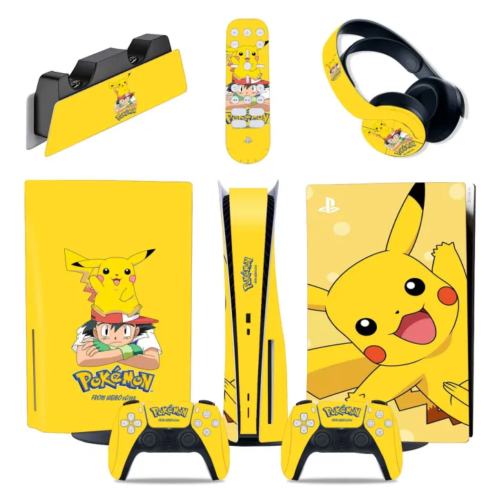 โปเกมอน Pikachu PS5แผ่นฉบับผิวสติกเกอร์รูปลอกปกคลุมสำหรับ P Laystation ...
