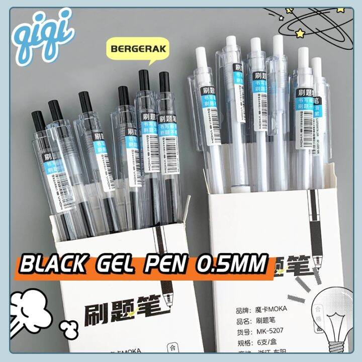 Pena hitam/Black Gel Pen 0.5mm Pen Pulpen Gel Retractable Tinta Hitam 0 ...
