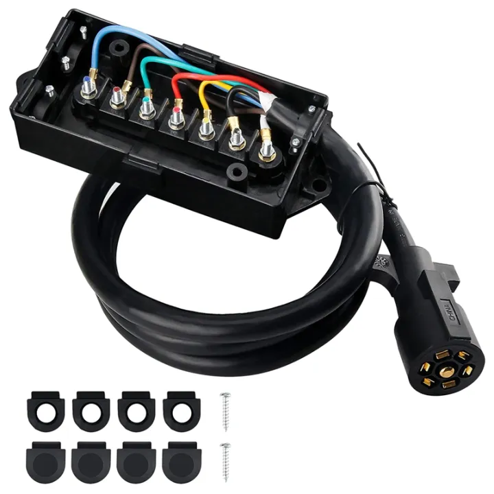 7 Way Plug Inline Trailer Cord & 7 Gang Junction Box, 6 Feet Connector ...