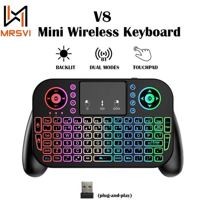 V8 Mini 2.4G BT 5.0 Wireless Keyboard Dual Modes Backlit Mouse Remote ...