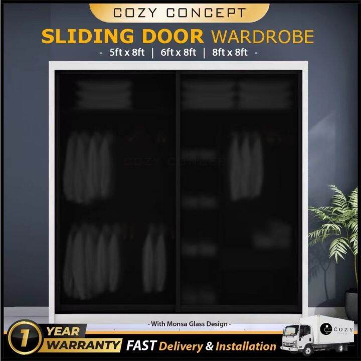 [FREE INSTALL] Almari Baju Full Kaca / Glass Wardrobe Sliding Door Anti ...