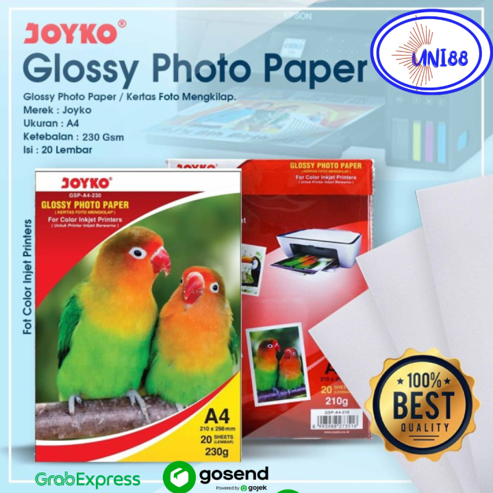 Kertas Foto A4 Joyko Super Glossy Photo Paper Mengkilap Type GSP-A4 230 Gsm 20 Sheet Lembar Gram ...