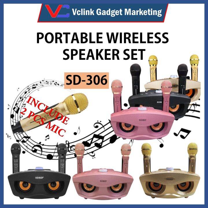 SDRD SD-306 SD306 Dual 2 Wireless Microphone & Speaker Portable 3D ...