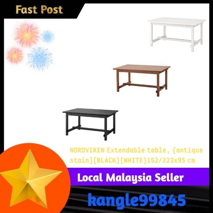 IKEA NORDVIKEN Extendable table, (antique stain)(BLACK)(WHITE)152 ...