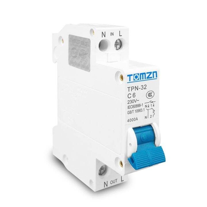 TOMZN TPN 1P+N Mini Circuit Breaker MCB 6A Din Rail Mounting Miniature ...