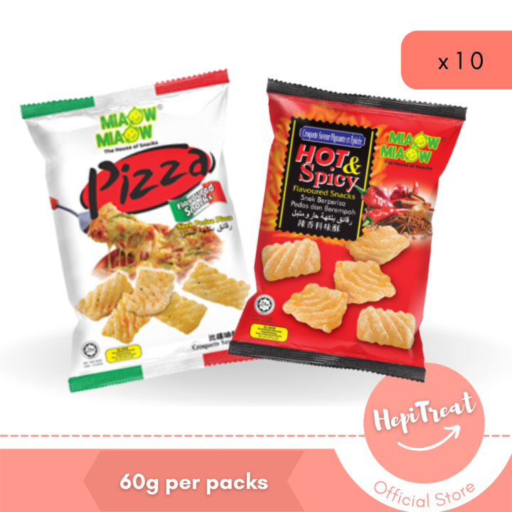 Miaow Miaow Pizza / Hot & Spicy Snack - 10 Packs x 60g (Big) by Hepi ...