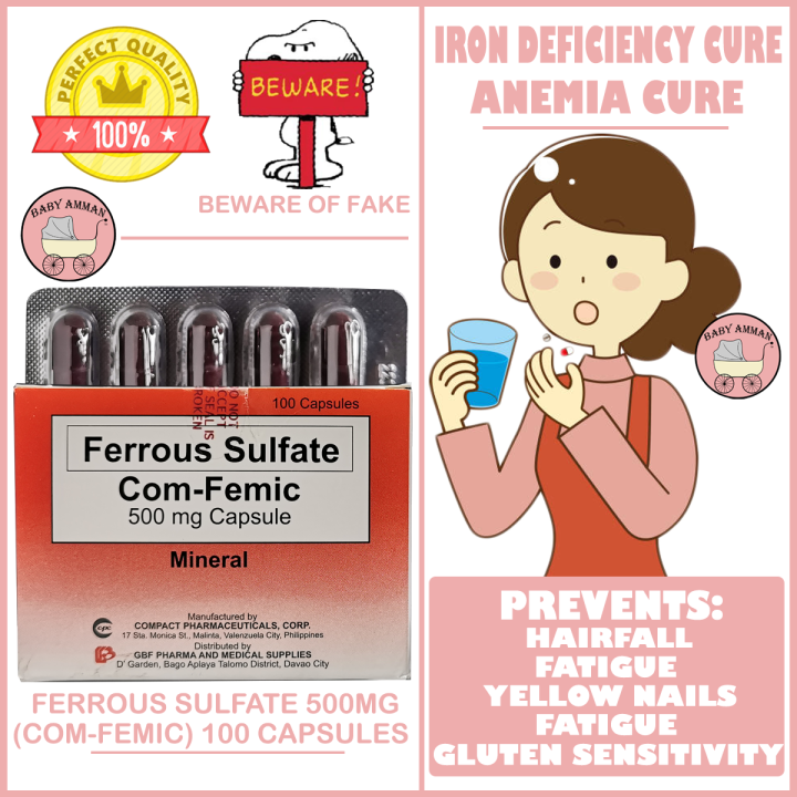 pregnancy essentials Ferrous Sulfate tablet (COM-FEMIC) 500mg 100s ...