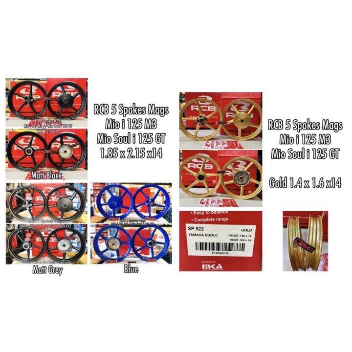 ☸☋RCB 5 Spokes Mags Mio i 125 M3 Mio Soul i 125 GT Fazzio 1.85 x 2.15 ...