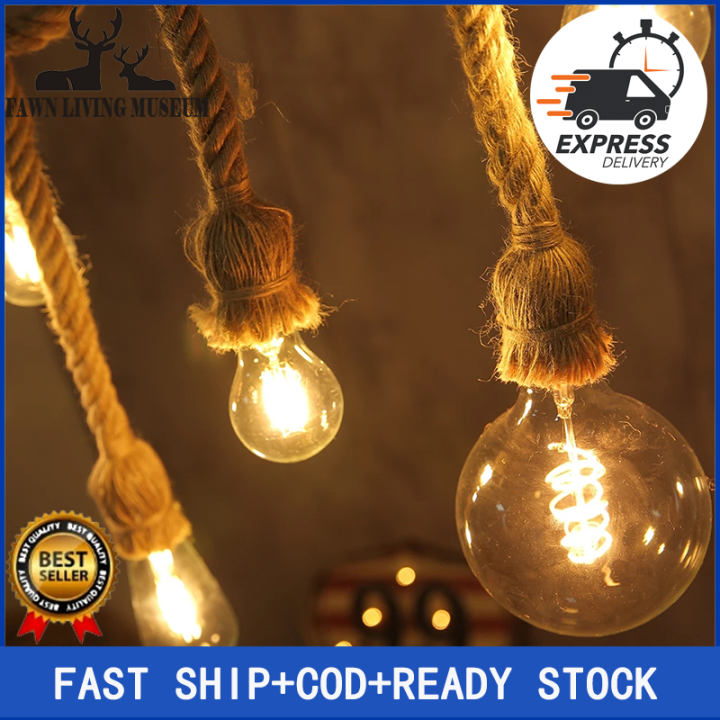 Retro Lamp E27 Hemp Rope Pendant Light Vintage Loft Creative Lighting ...