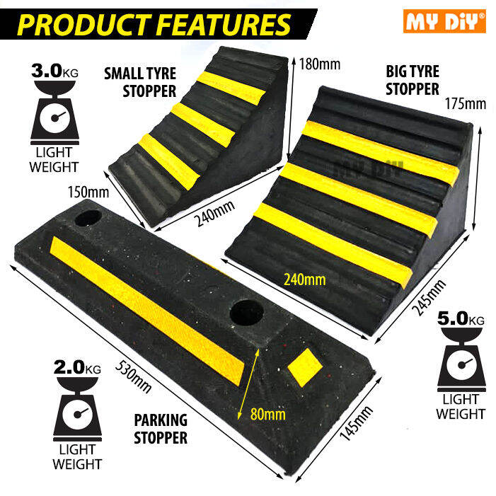 MYDIYSDNBHD - 1PC CAR RUBBER STOPPER WHEEL CHOCK CAR PARK STOPPER CAR ...