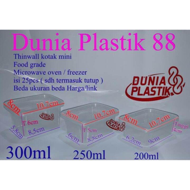 Isi25pc Thinwall Kotak Mini 200ml 250ml 300ml Rec Box Toples Food