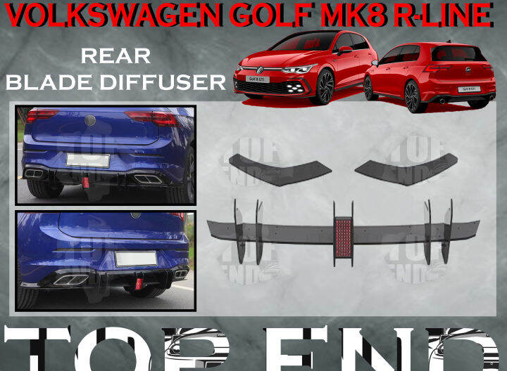 VOLKSWAGEN GOLF MK8 R LINE REAR DIFFUSER BELAKANG BLADE STYLE SKIRT LIP ...