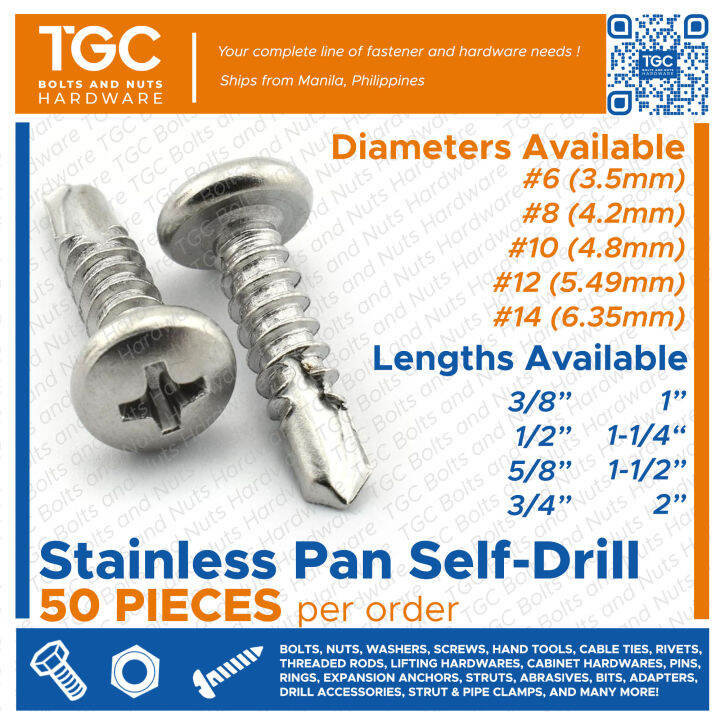 TGC 50PCS #6 #8 #10 #12 #14 x 10mm-50mm Panteks SS | Pan Head Self ...