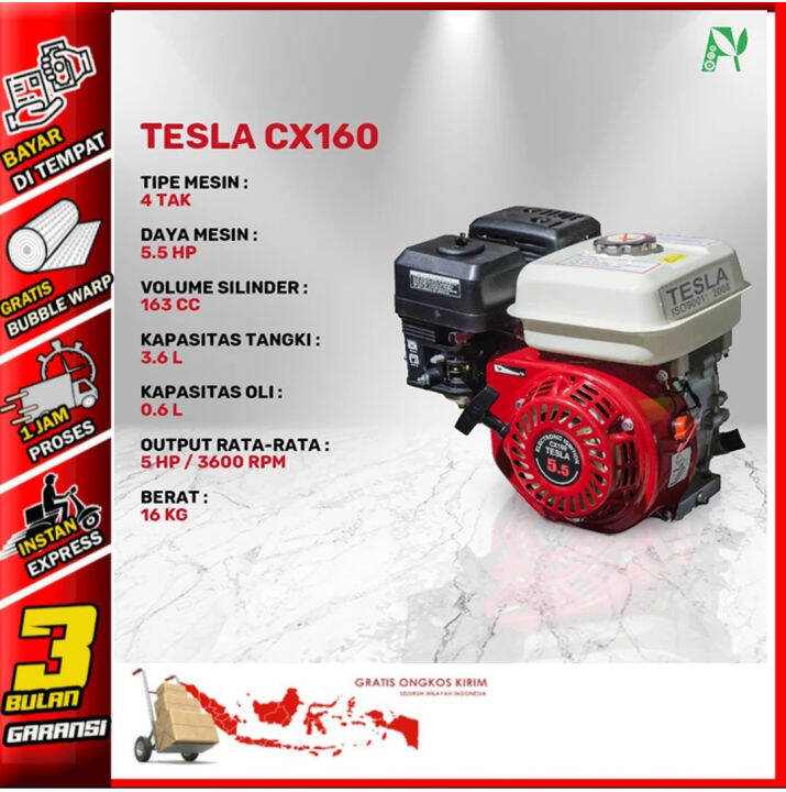 TESLA ENGINE MESIN PENGGERAK BENSIN SERBA GUNA GX 160 TERBAIK - MESIN ...