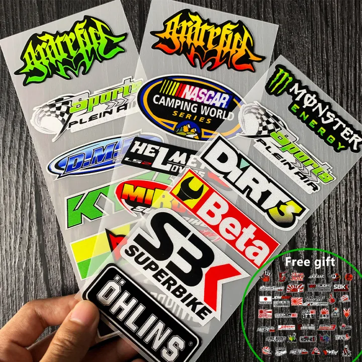 46Pcs JDM Reflectived Motorcycle Stickers SBK Beta KYB Gopro OHLINS ...