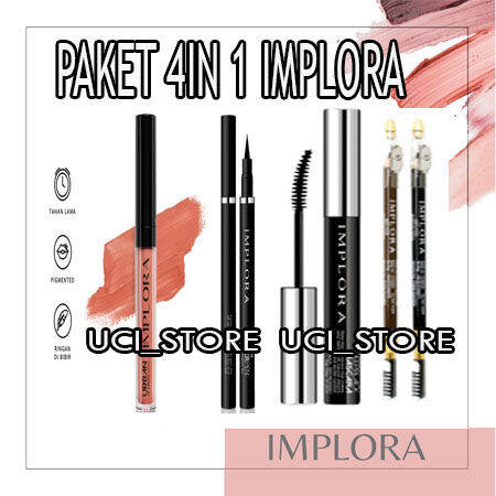 PAKET 4in 1 implora Mascara deep black waterproof+ Pensil Alis Eyebrow ...