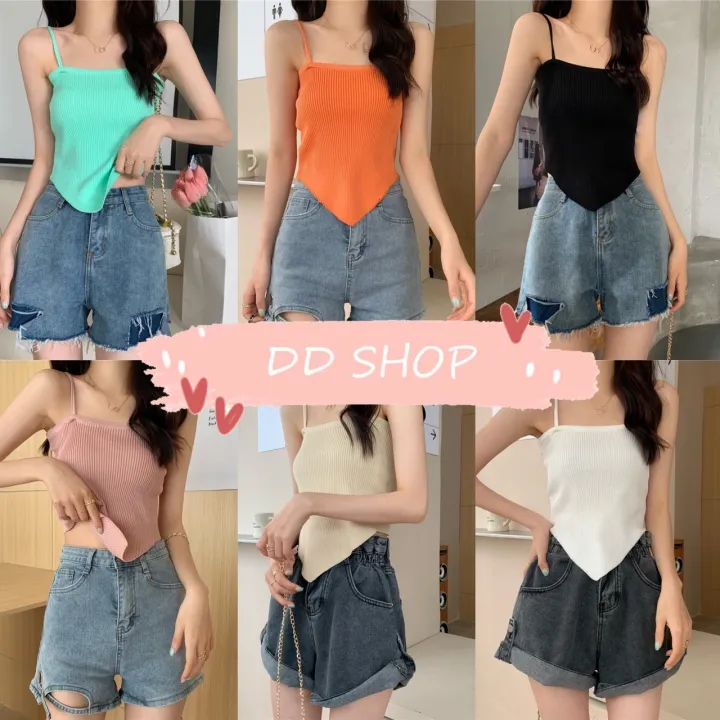 DD SHOP'พร้อมส่ง' 6948 เสื้อสายเดี่ยวไหมพรม ดีเทลผ้าร่องเล็กใส่สบาย สีน่ารักๆให้เลือกเยอะ ...