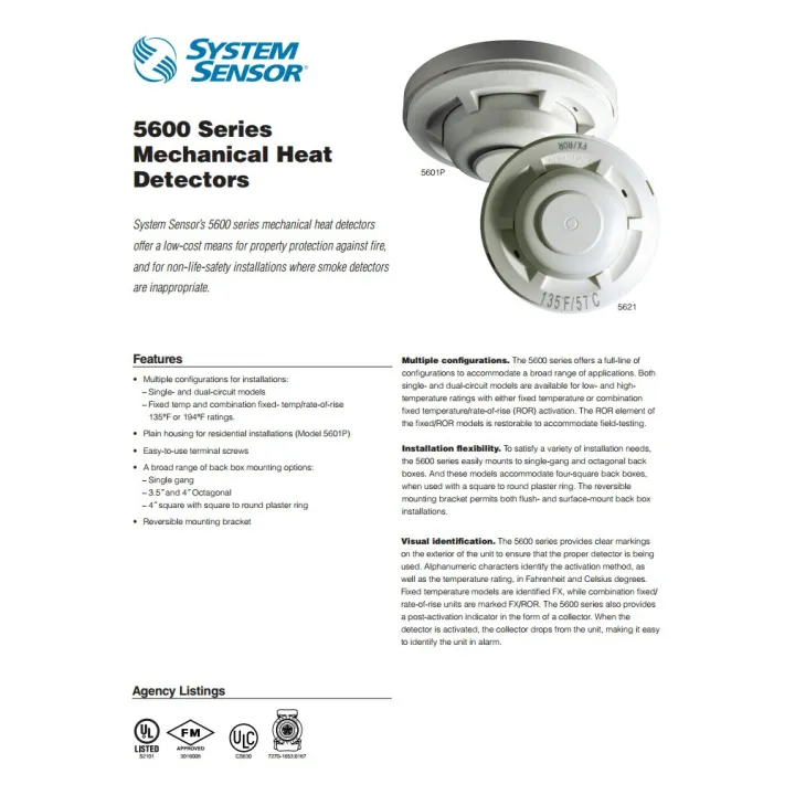อุปกรณ์แจ้งเตือนเพลิงไหม้ System Sensor 5601 heat Detectors รับประกัน 1 ...