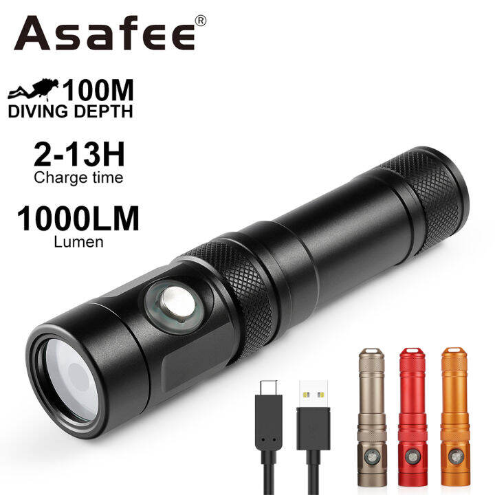Asafee DT15 SST20 LED 1000LM 100M Underwater Diving Flashlight IPX8 ...