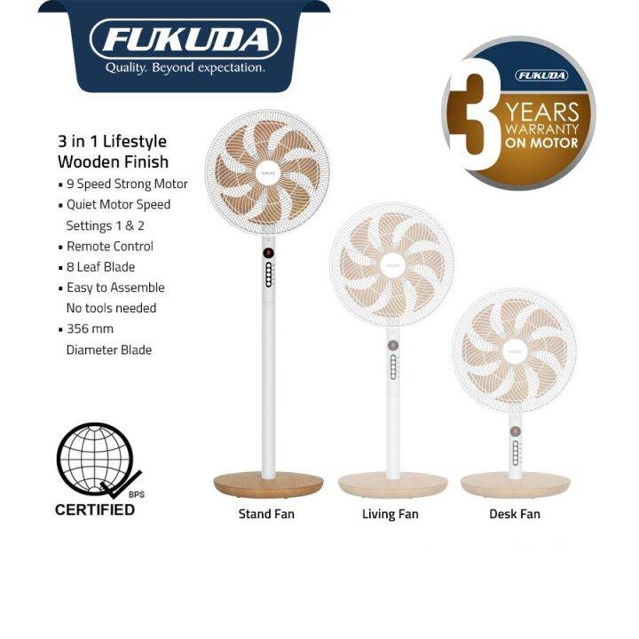 Fukuda SF129 3 in 1 Lifestyle Wooden Finish Stand Fan, Living Fan ...